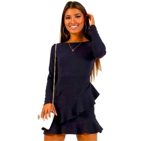 Showpo. | Dresses | Nwot Showpo Navy Tiered Ruffle Dress Blue Long ...